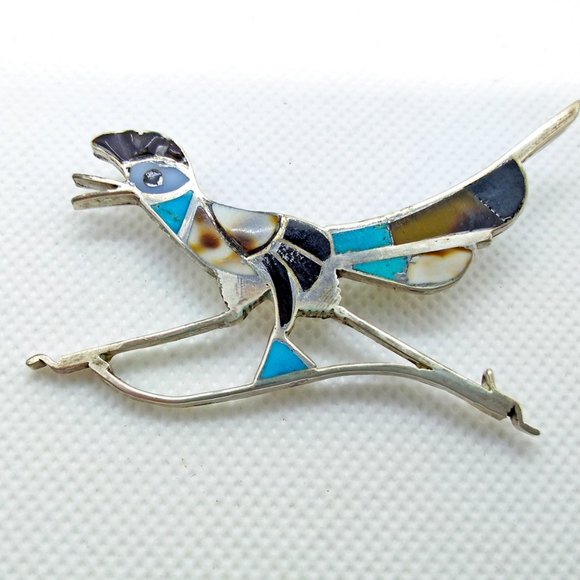 Zuni People | Jewelry | Vintage Sterling Zuni Roadrunner Pin Inlaid ...